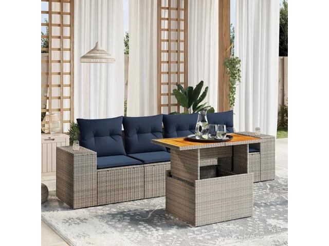 Click here for vidaXL 5 Piece Patio Sofa Set with Cushions Gray P... prices
