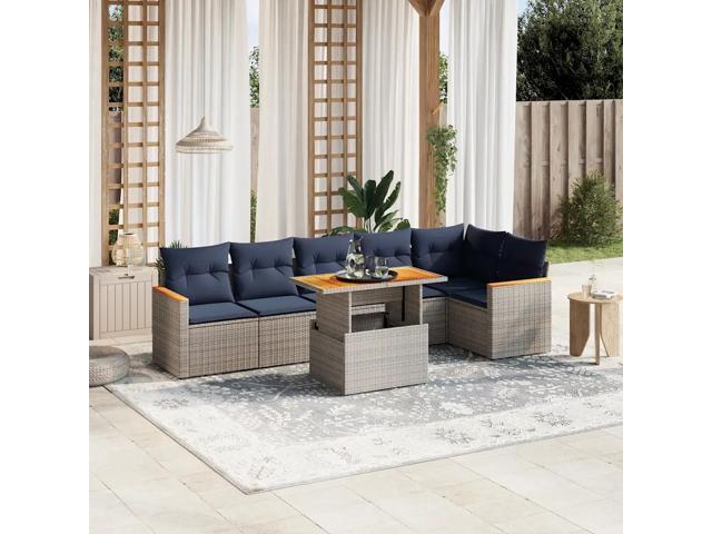 Click here for vidaXL 7 Piece Patio Sofa Set with Cushions Gray P... prices