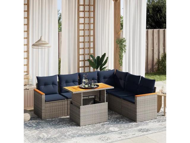 Click here for vidaXL 7 Piece Patio Sofa Set with Cushions Gray P... prices