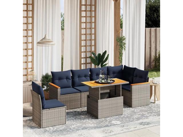 Click here for vidaXL 7 Piece Patio Sofa Set with Cushions Gray P... prices