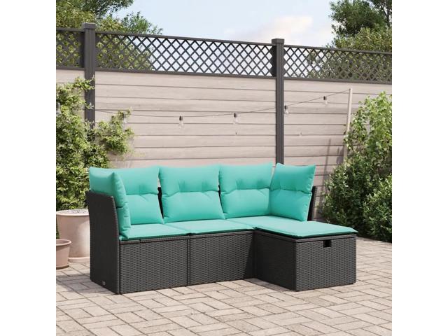 Click here for vidaXL Garden Sofa Set Black sofa with blue cushio... prices