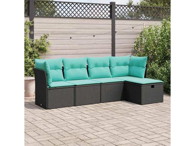 Click here for vidaXL Garden Sofa Set Black  with Blue Cushions prices