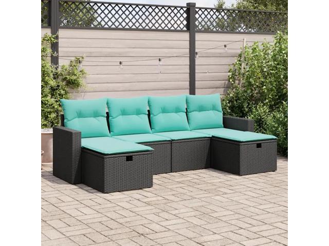 Click here for vidaXL Garden Sofa Set Black and Blue PE Rattan an... prices