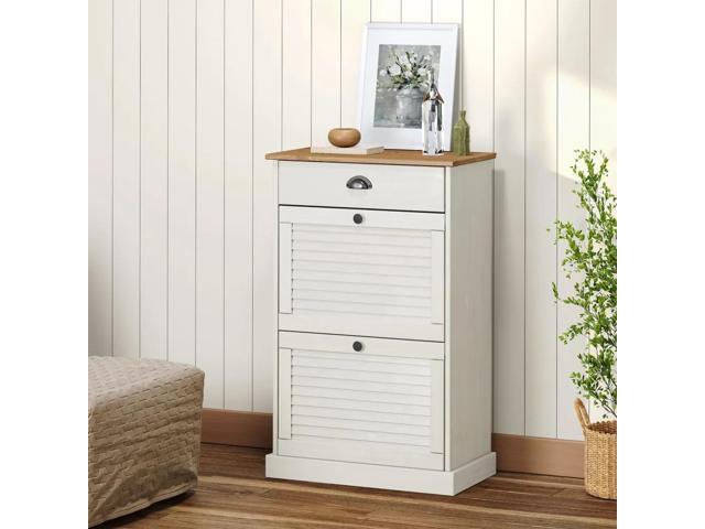 Click here for vidaXL Shoe Cabinet White Solid pine wood  enginee... prices