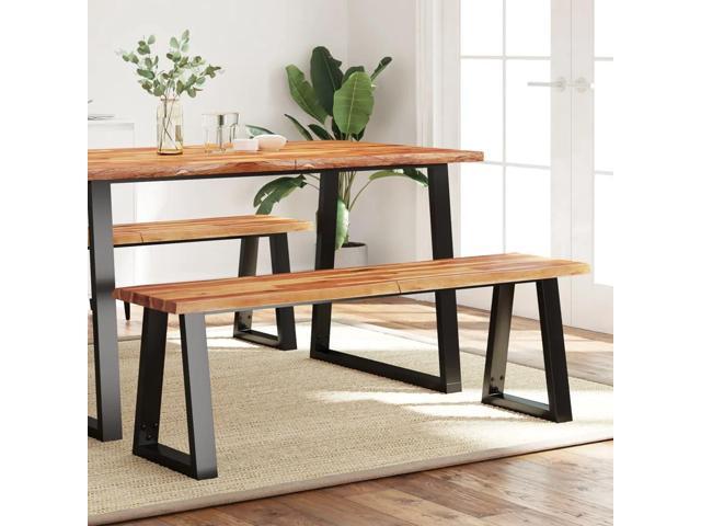 Click here for vidaXL Bench Natural Wood and Black Solid Acacia W... prices