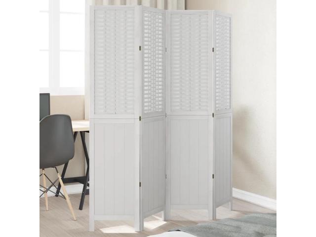 Click here for vidaXL Room Divider 4 Panels White Solid Wood Paul... prices