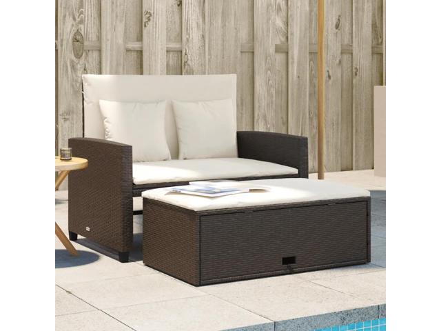 Click here for vidaXL Patio Sofa with Cushions 2-Seater Brown Pol... prices