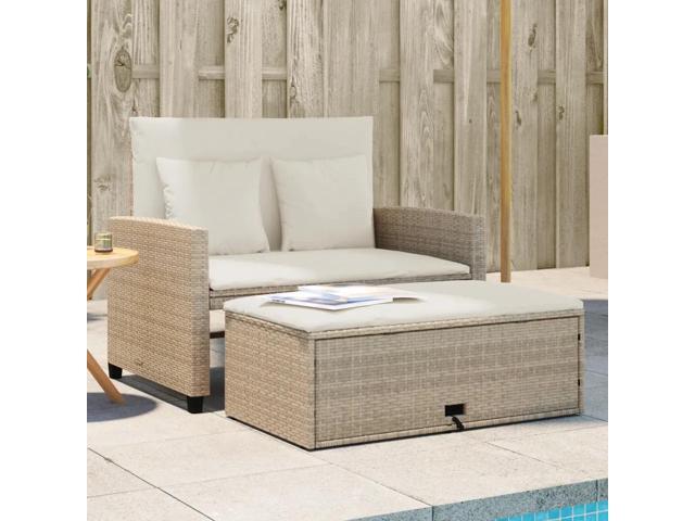 Click here for vidaXL Patio Sofa with Cushions 2-Seater Beige Pol... prices