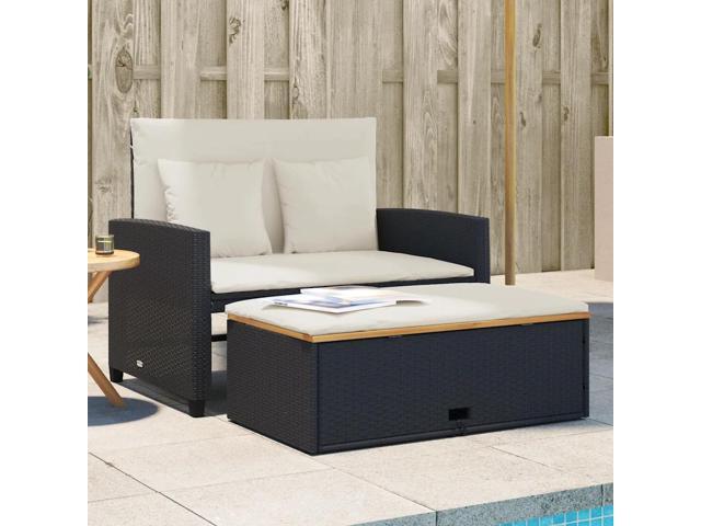 Click here for vidaXL Patio Sofa with Cushions 2-Seater Black Pol... prices