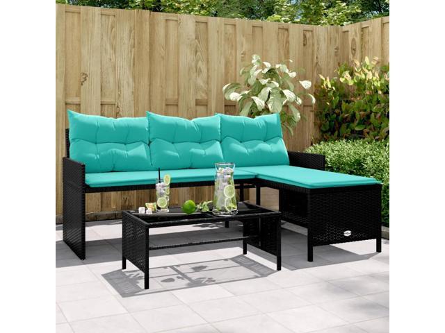 Click here for vidaXL Garden Sofa Black sofa with blue cushions prices
