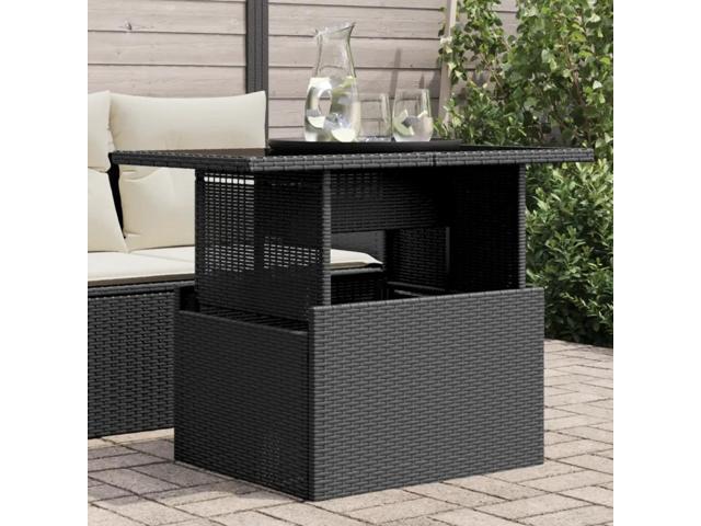 Click here for vidaXL Garden Table Black Poly Rattan  Tempered Gl... prices