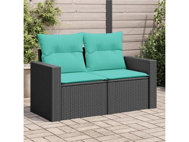 Click here for Patio Sofa with Cushions 2-Seater Black Poly Ratta... prices
