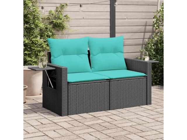 Click here for vidaXL Patio Sofa with Cushions 2-Seater Black Pol... prices