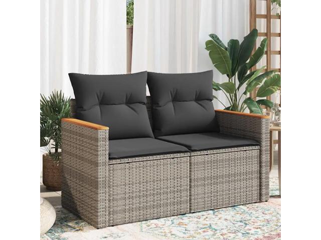 vidaXL Garden Sofa Grey Pe Rattan  Powder-Coated Steel  Solid Acacia Wood - Grey
