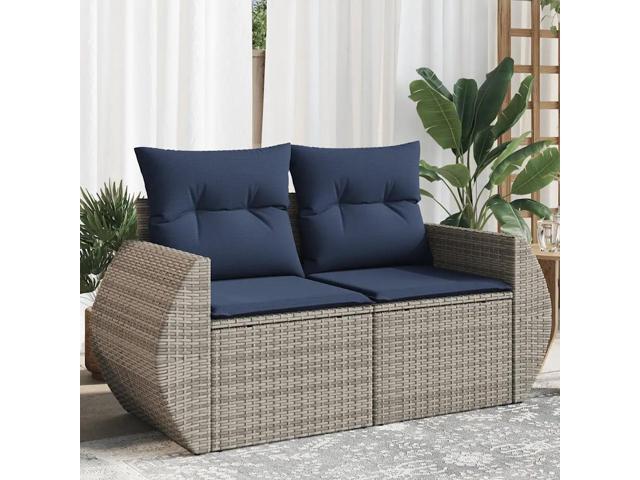 Click here for Patio Sofa with Cushions 2-Seater Gray Poly Rattan prices
