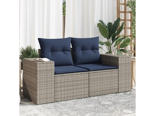 Click here for Patio Sofa with Cushions 2-Seater Gray Poly Rattan... prices