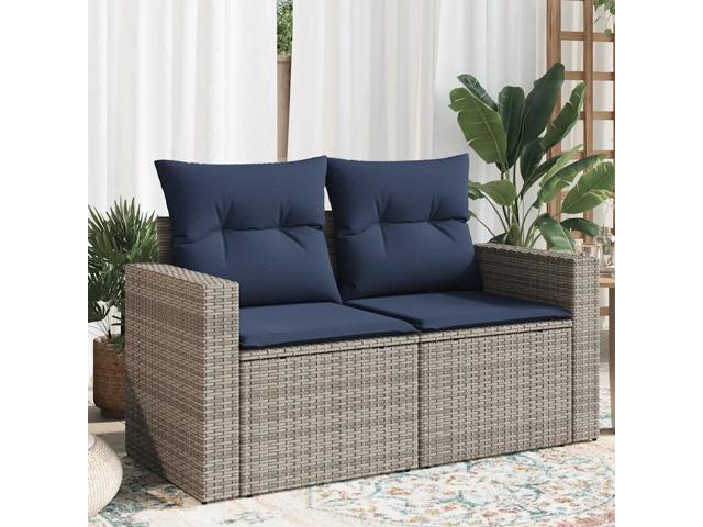 Patio Sofa with Cushions 2-Seater Gray Poly Rattan