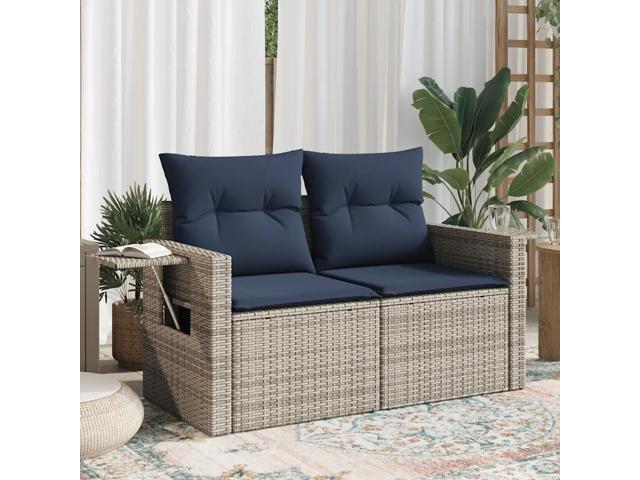 Click here for Patio Sofa with Cushions 2-Seater Gray Poly Rattan prices