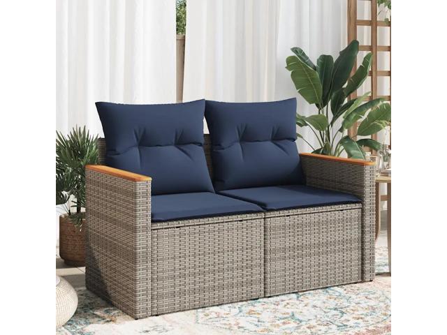 Click here for Patio Sofa with Cushions 2-Seater Gray Poly Rattan prices