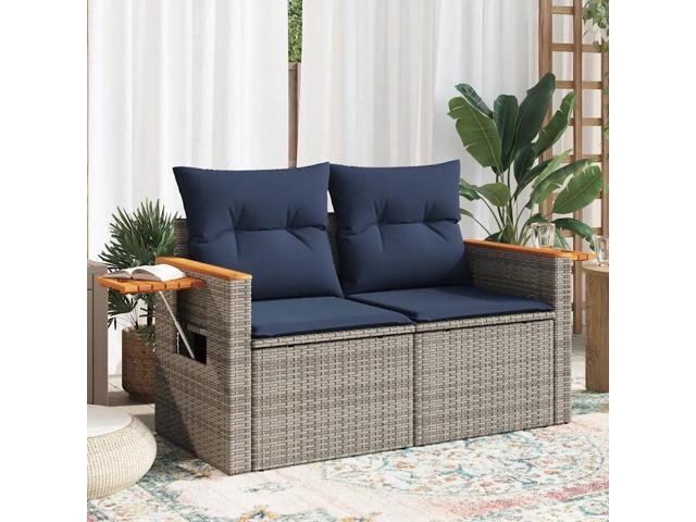Click here for Patio Sofa with Cushions 2-Seater Gray Poly Rattan prices