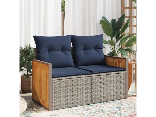 Patio Sofa with Cushions 2-Seater Gray Poly Rattan