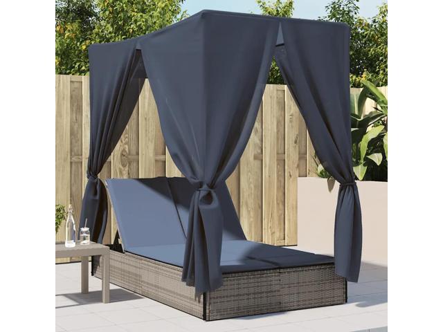 Click here for vidaXL Double Sun Lounger with Roof and Curtains G... prices