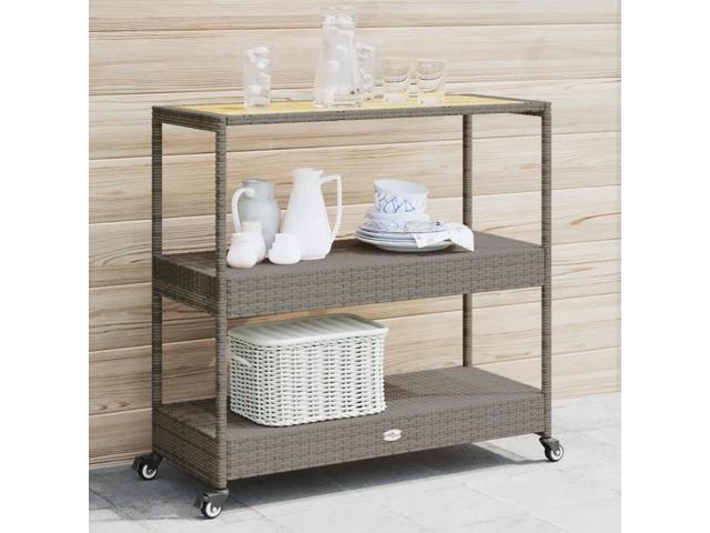 vidaXL Bar Cart 3-Tier Poly Rattan and Solid Wood Acacia - Gray and brown