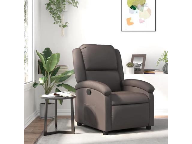 Click here for Recliner Chair Dark Brown Real Leather - Brown prices