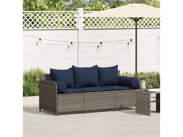 Click here for Patio Sofa with Cushions 3-Seater Gray Poly Rattan... prices