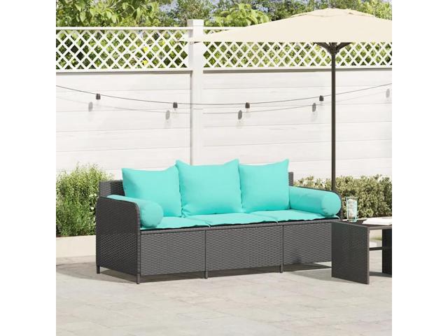 Click here for vidaXL Patio Sofa with Cushions 3-Seater Black Pol... prices
