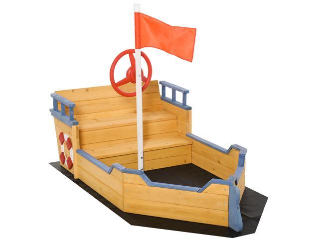 Click here for Aosom Kids Wooden Sandbox Pirate Ship Sandboat w/... prices