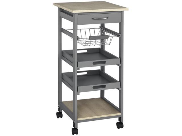 Homcom Mobile Rolling Kitchen Island Trolley Serving Cart w/ Under Drawer  - Grey