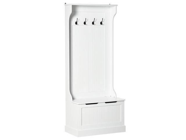 Homcom Hall Tree with Coat Rack  Storage and Sitting Bench  White - White