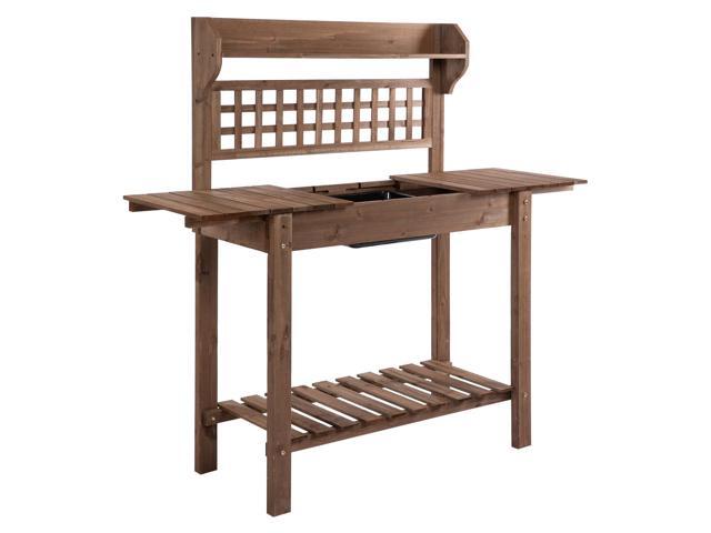 Click here for Aosom Outdoor Potting Bench Table  Wooden Workstat... prices