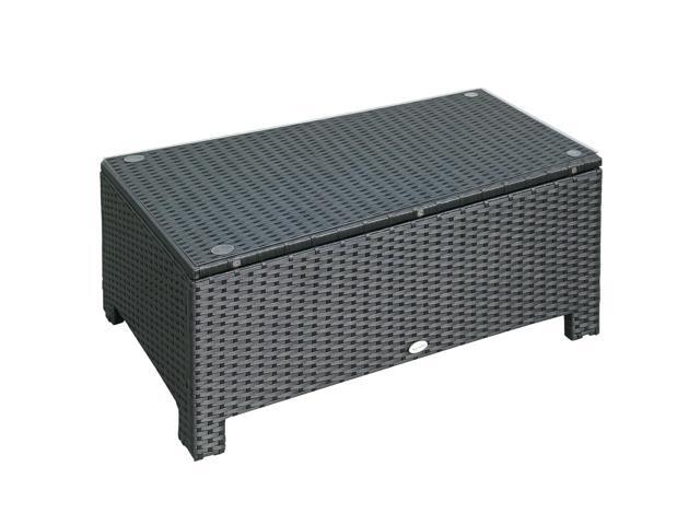 Click here for Outsunny Pe Rat Patio Table with Tempe Glass  - Bl... prices