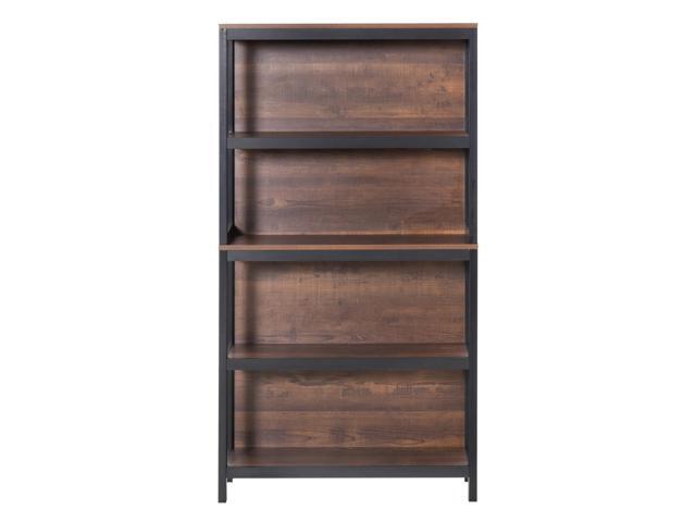Homcom 4 Tier Bookshelf Utility Storage Shelf Organizer w/Back Support  - Black/walnut