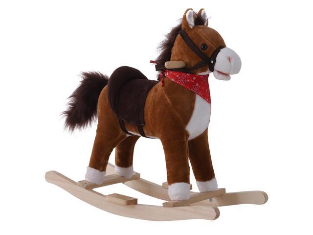 Qaba Kids Ride on Rocking Horse Plush Toy with Realistic Sounds - Brown