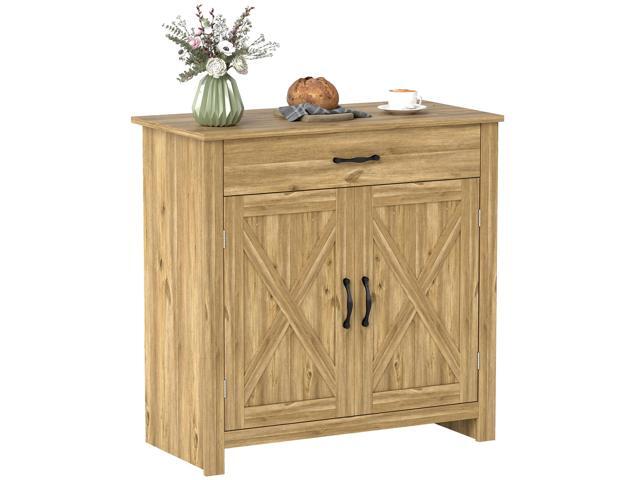 Homcom 32" Modern Farm Style Sideboard Storage Buffet Server Cabinet Organizer - Natural wood