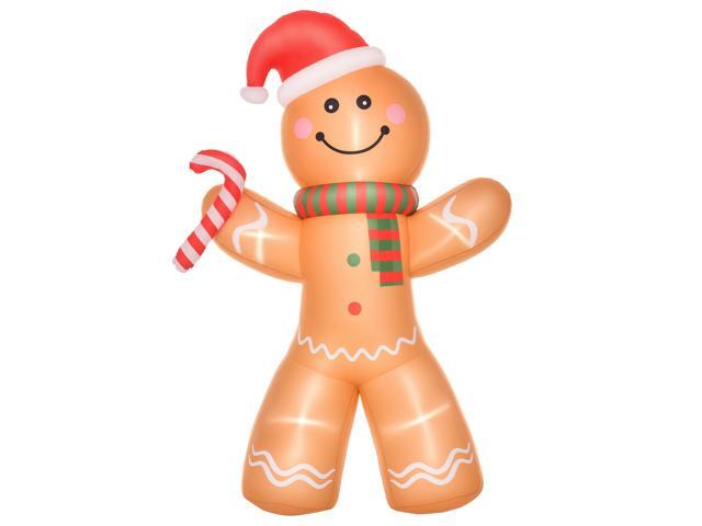 Homcom 8 ft Inflatable Gingerbread Man Outdoor Holiday Display w/ Led Lights - Brown