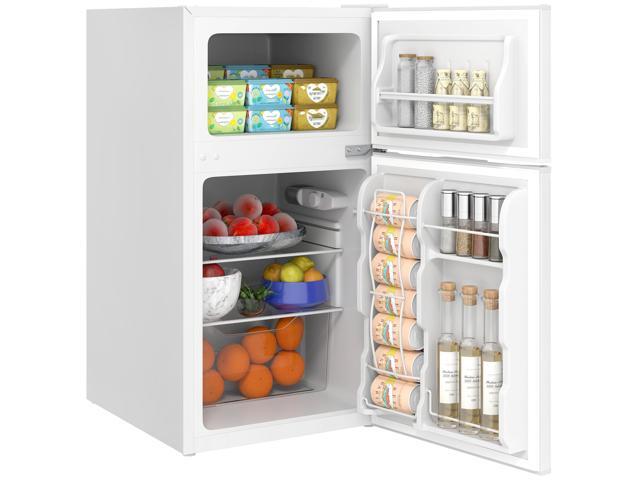 Aosom 3.2 Cu. Ft Mini Fridge with Freezer  Double Door Compact Refrigerator with Adjustable Thermostat  Shelf and Reversible Door for Bedroom  Dorm ...