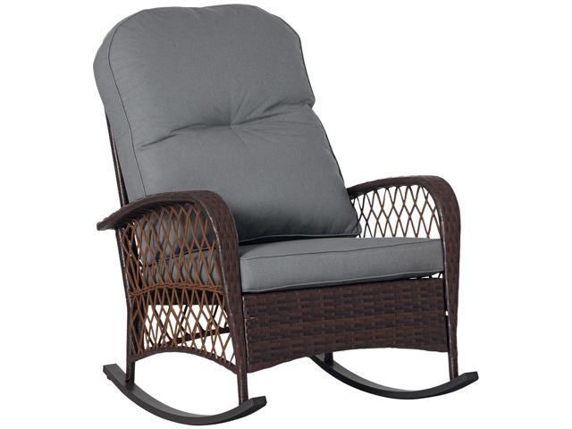 Click here for Outsunny Outdoor Wicker Rocking Chair Wide Cushion... prices