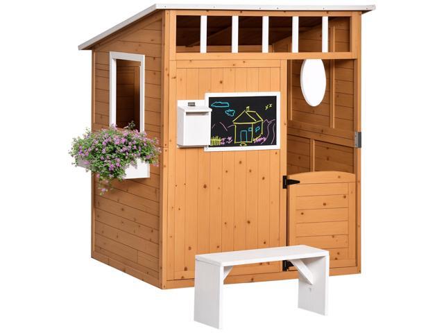 Click here for Aosom Wooden Playhouse for Kids Outdoor with Worki... prices