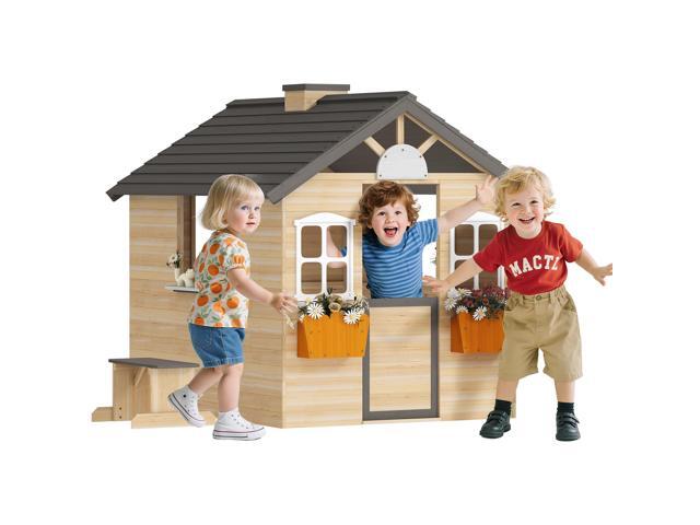 Click here for Outsunny Wooden Playhouse for Kids Outdoor Garden... prices