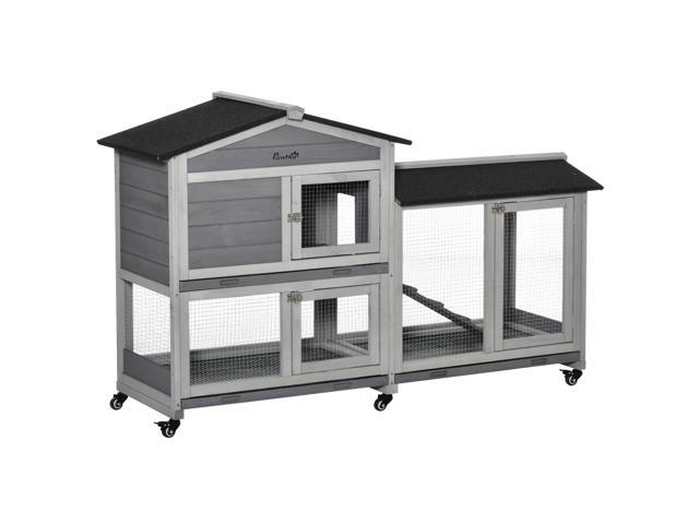 Click here for Aosom 62 Wooden Mobile Rabbit Hutch with Wheels  R... prices