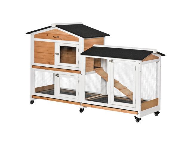 Click here for Aosom 62 Wooden Mobile Rabbit Hutch with Wheels  R... prices