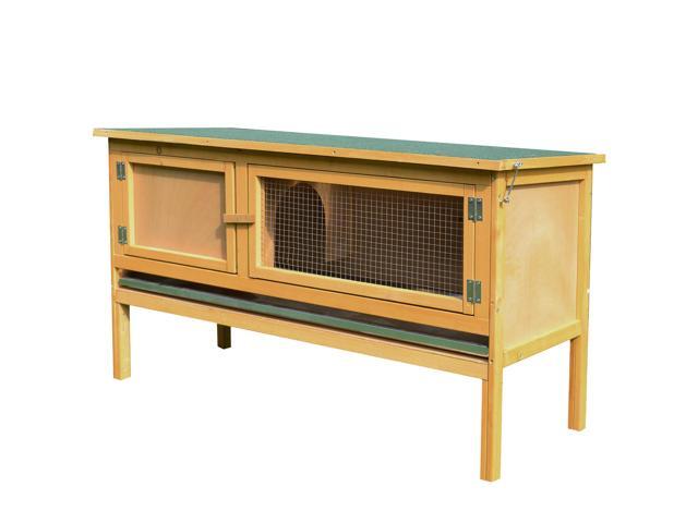 PawHut Wooden Rabbit Hutch Bunny Cage with Openable Waterproof Roof - Yellow