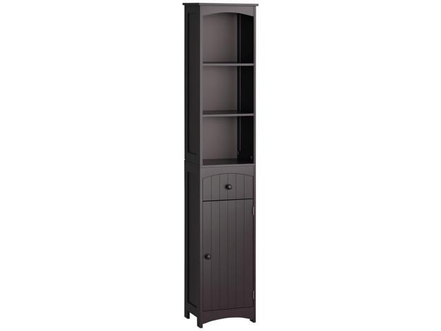 Homcom Bathroom Storage Cabinet Tall Free Sding Linen Tower w/ 3-Tier Shelf - Brown