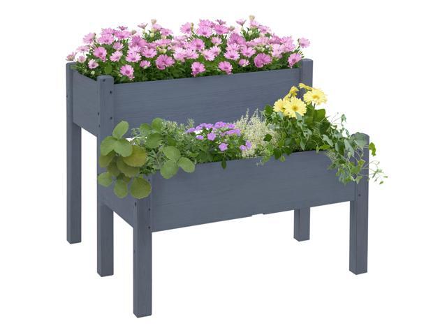 Click here for Aosom 34x34x28 Raised Garden Bed 2-Tier Wooden Pla... prices