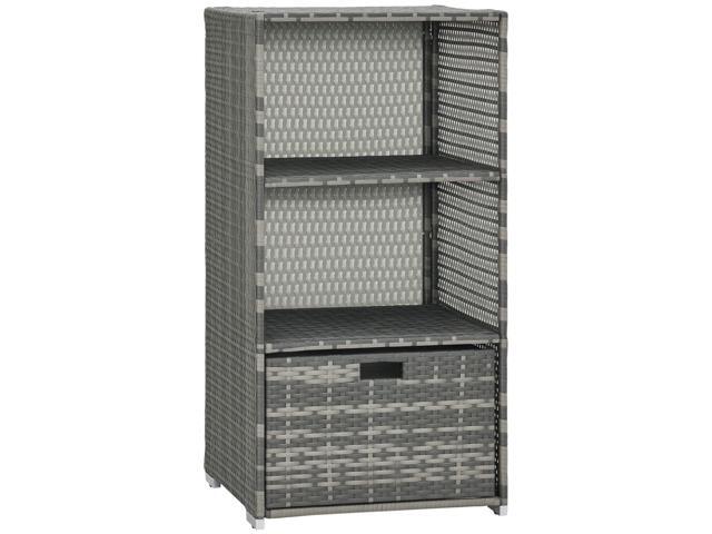 Outsunny Pe Rat Pool Towel Rack with 2 Storage Shelves Basket - Gray