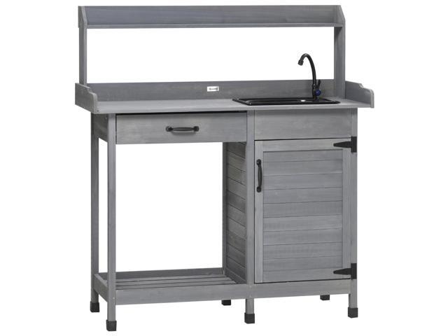 Outsunny Potting Bench Prep Table w/Faucet  Sink and Storage  - Gray